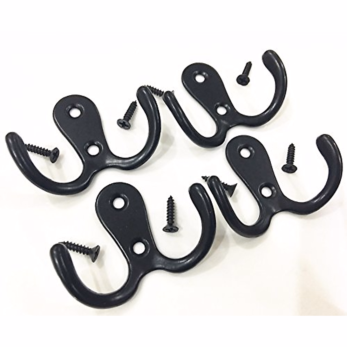 20 Pieces Double Prong Robe Hook Rustic Hooks Retro Cloth Hanger Coat Hanger Heavy Duty Double Prong Coat Hooks Wall Mounted Utility Hook with 44 Pieces Screws (Black Color)