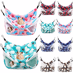 Sadnyy 10 Pieces Guinea Pig Rat Hammock Double Layer Ferret Sleeping Bed Toys Small Animal Hanging Cage Warm Hammock for Ferrets Chinchilla Reptile Glider Squirrel Hideout Play Sleep(Fresh Pattern)