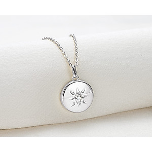 DYUNQ North Star Necklace Sterling Silver, Moissanite Lab Created Diamond Starburst Compass Disc Medallion Hypoallergenic Pendant for Women, 18 to 20 Inch, Graduation Jewelry Gifts