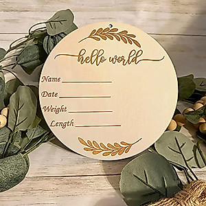 Wooden Baby Announcement Sign, hello world newborn sign, Birth Announcement Sign with Ink Pad, Baby Name Announcement Sign Newborn for Nursery Gift Baby Photo Prop Shower Keepsakes (Brown)