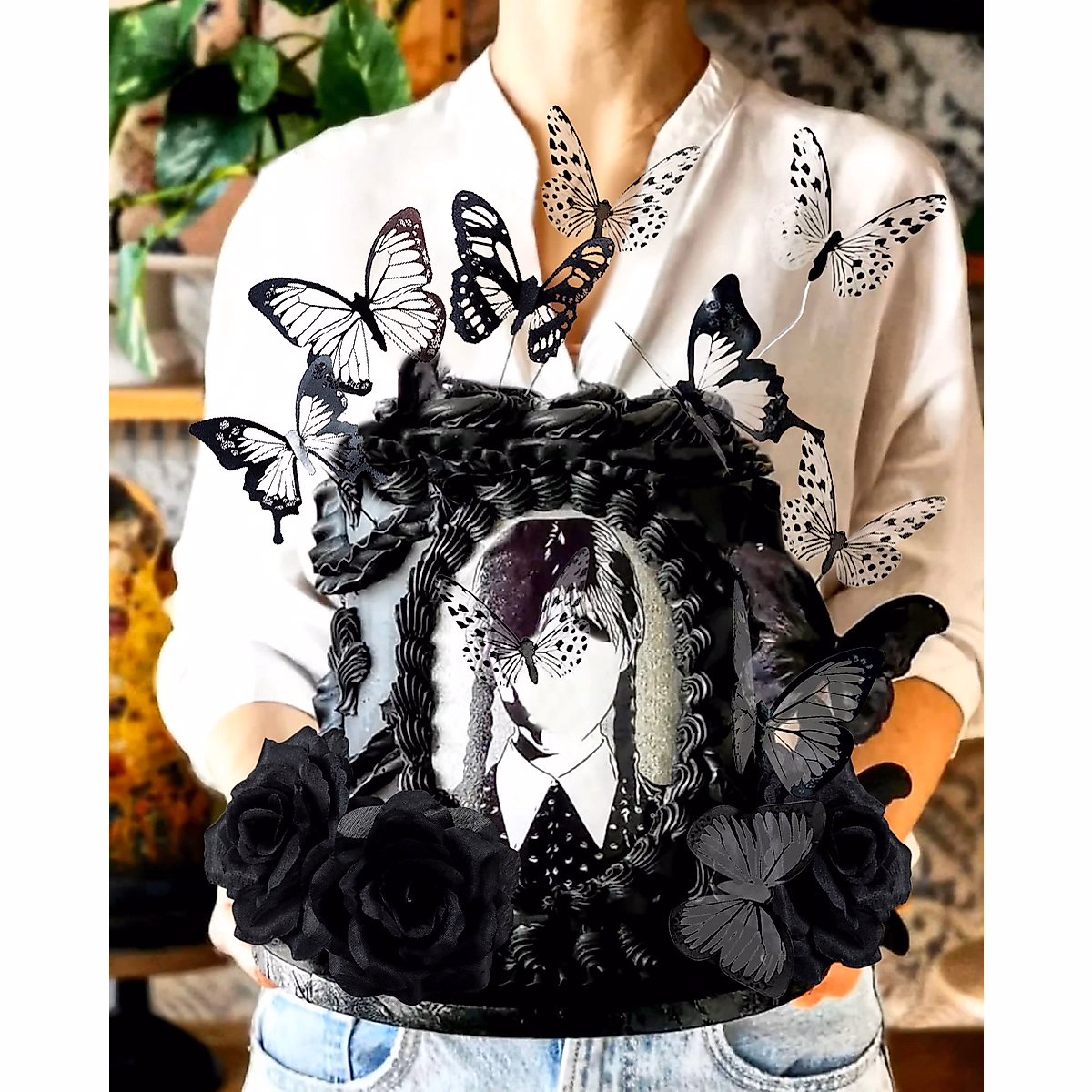 JeVenis Black Gothic Cake Decoration Rose Cake Topper Rip Cake Decoration Death Cake Decoration Gothic Birthday Decoration Gothic Party Supplies