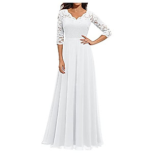 Summer Dresses for Women 2022, Double Layered Dress Hawaiian Dresses Luau Long White Boho Maxi Dress Ladies Temperament Sleeve Casual Lace Stitching Solid Color Dress New Mexican (L, White)