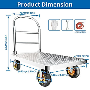 Julymoda Platform Truck,43" x 26" Large Foldable Push Cart Dolly,2000 LBS Steel Flatbed Moving Platform Trucks Hand Cart w/360 Degree 6" Swivel Wheels for Groceries, Warehouse,Garage