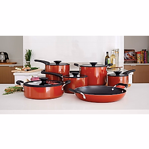 Tramontina Aluminum Non Stick 11-Piece Nesting Pots and Pans Set with Lids - Red, Kitchen Nonstick Cookware Set, Dishwasher and Oven Safe