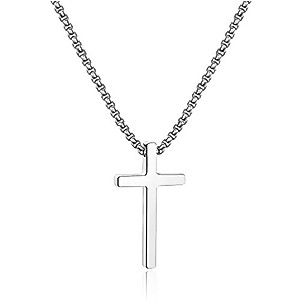 Ursteel Cross Necklace for Men, Stainless Steel Cross Chain Silver Mens Cross Necklace 18 Inch, Christian Jewelry Cross Necklace for Men Boyfriend