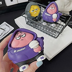 AirPods 2 / 1 (1st Generation 2nd Generation) Case, Patrick Star Cover, Protective Case, Shockproof,Supports Wireless Charging with Keychain, Cute, Soft Slim Cover, for AirPods 2nd Generation