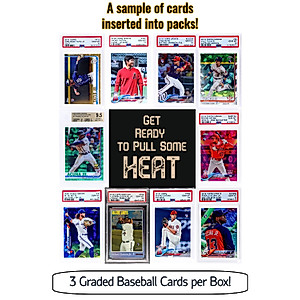 Three Graded Baseball Cards Gift Box: MLB Edition │Three Premium PSA/BGS Graded 10, 9.5 or 9 Cards │Potential Rookie Autographs & Numbered RC Refractors│Gift for Baseball Fans│by Slabs of Heat