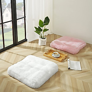 Espiraio Chair Cushion, Thick and Comfortable Seat Cushion Pads, Super Soft Cute Durable Square Pillow, Shaggy Chair Cover Chair Pads Home Decor Stools Floor Cushion Pet Pad 20 × 20 Inch Cream White