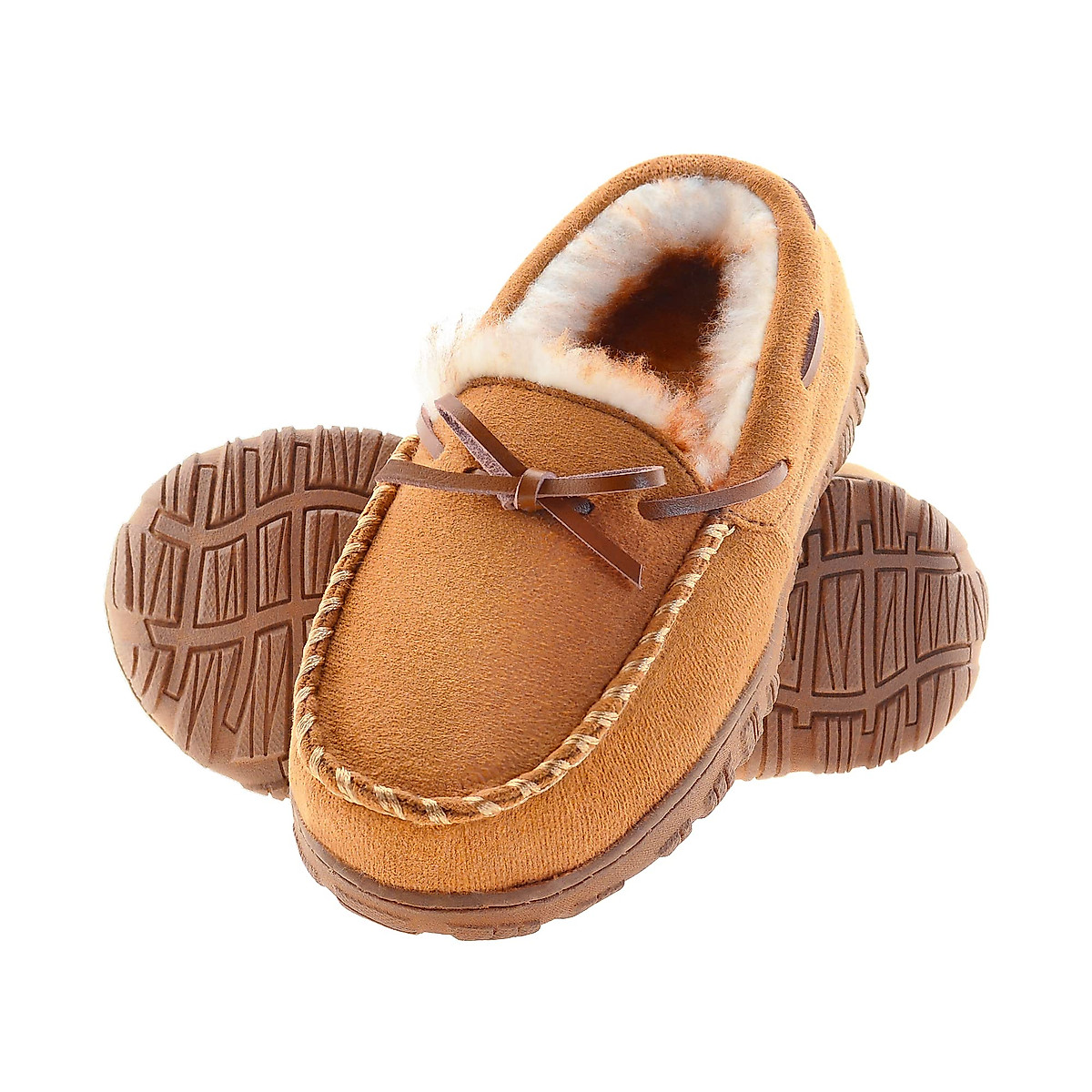 House Moccasins Slippers for Boys with Memory Foam Nonslip Rubber Sole Indoor Outdoor Shoes - Beige Big Kid 1