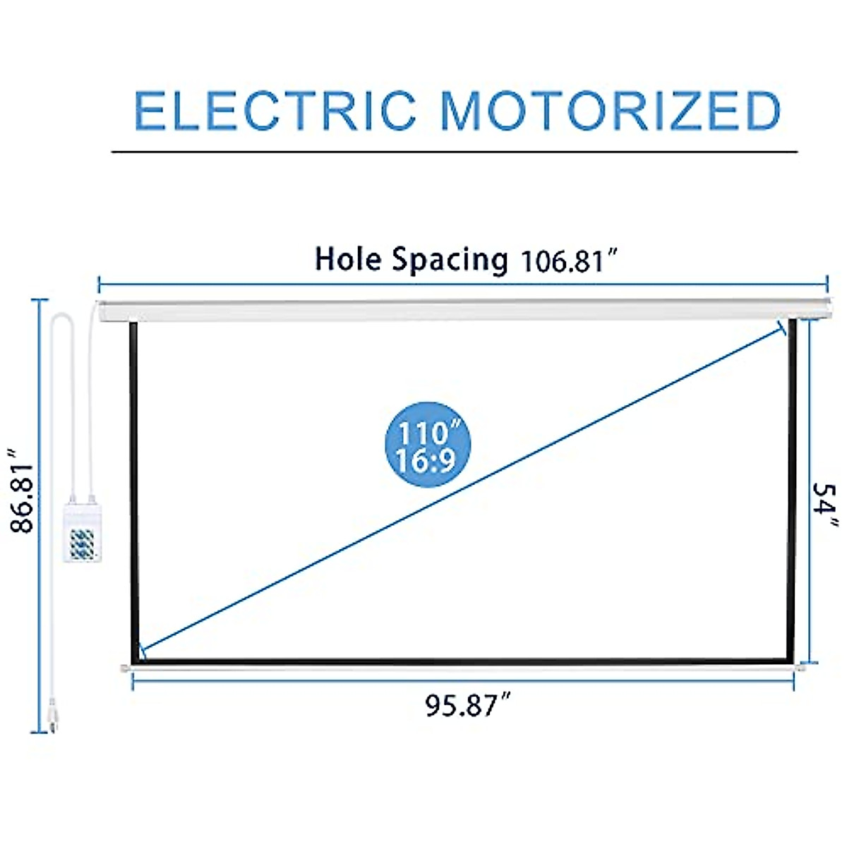 110" Motorized Projector Screen Electric Diagonal Automatic Projection 16:9 HD Movies Screen for Home Theater Presentation Education Outdoor Indoor W/Wireless Remote and Wall/Ceiling Mount (White)