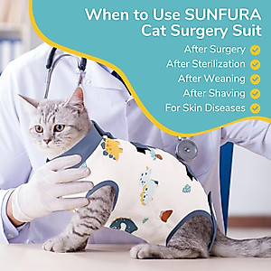 SUNFURA Cat Recovery Suit, Breathable Cat Surgery Recovery Suit Kitten Onesie for Cats After Surgery, Cat Surgical Spay Suit Male Female E-Collar Alternative Anti Licking Wounds, Blue L