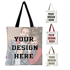 EAQ Personalized Tote Bag Custom Canvas Bag with Photo Reusable Canvas Tote Bags for Daily Use Gifts-Black-Tote Bag