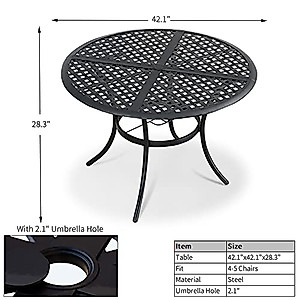 PatioFestival 42. 1" x 42. 1" x28. 3" Round Outdoor Dining Table Space Saving Patio Bistro Table with Umbrella Hole All Weather Steel Frame Metal in Black