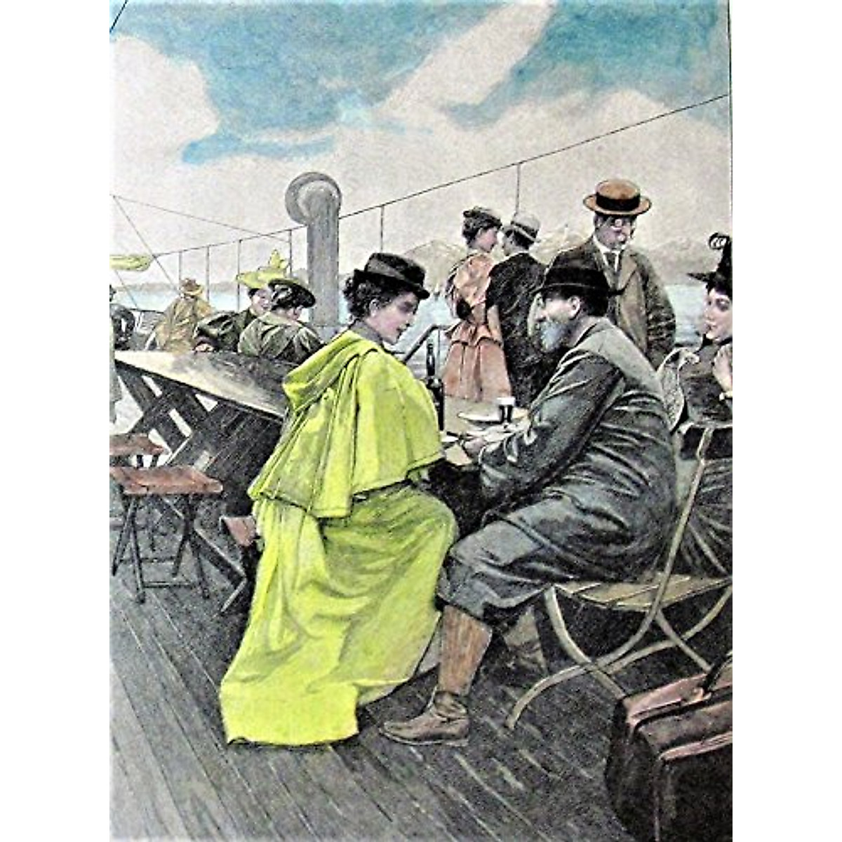 Antique Steel Engraving: On the Passenger Deck