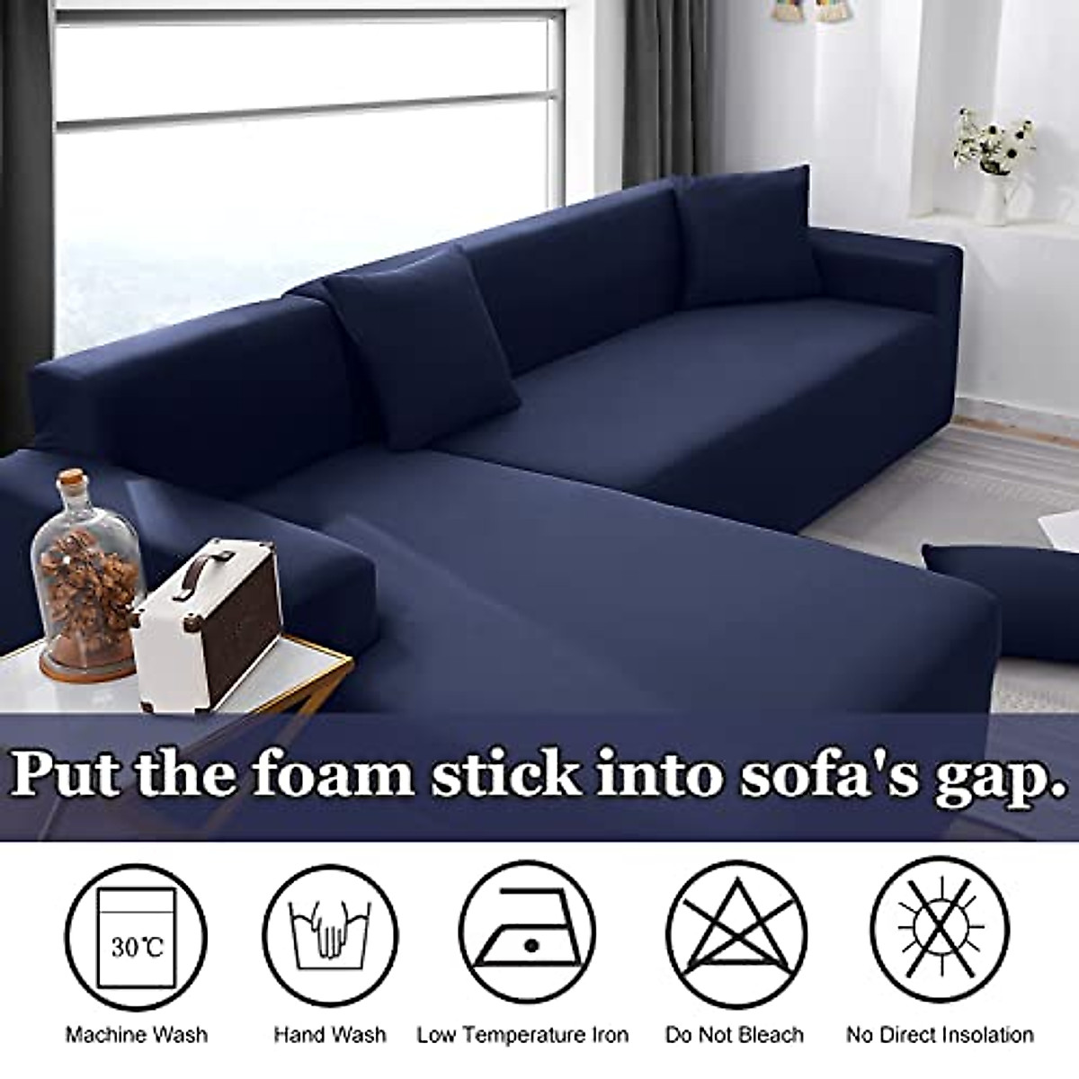 BT.WA Couch Cover L Shape Sectional Sofa Cover 2-Piece Soft Stretch Sofa Slipcover Furniture Protector Couch Slipcover with 2Pcs Pillowcases (Sofa 3 Seater + 3 Seater, Navy)