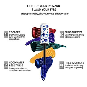 MAEPEOR Colored Mascara 7 Pack Waterproof and Smudgeproof Longlasting Mascara Cruelty Free & Vegan Volume Mascara (7 Colors Set 1)