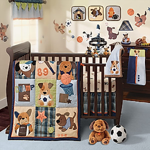 Lambs & Ivy Bow Wow Buddies Dog/Sports 100% Cotton Fitted Crib Sheet