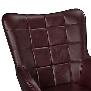 Yaheetech PU Leather Armchair, Mid-Century Accent Chair with Tapered Legs Tufted Sofa High Back Oversized Chairs for Living Room Home Office Bedroom, Chestnut Brown