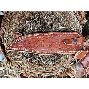 Vainsta Fixed Blade Knife with Sheath 15 Inch Handmade Custom Damascus Hunting Knife, Hand Forged Classic Bowie Knife with Camel Bone Handle for Firm Grip, white