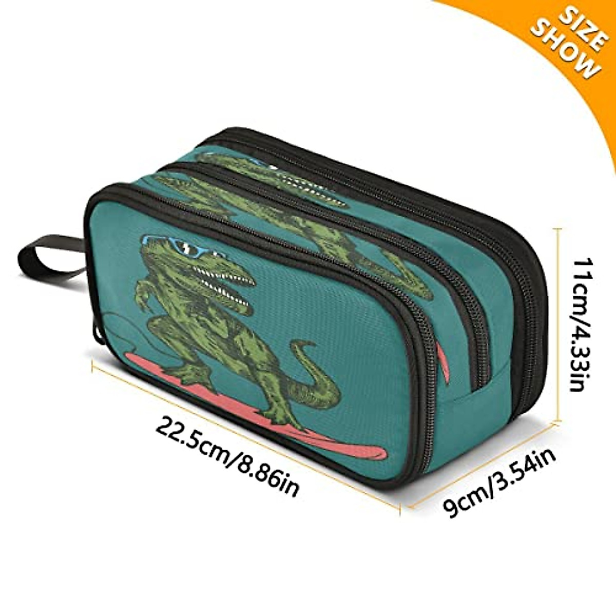 Large Capacity Pencil Case 3 Compartment Pouch Pen Bag Skateboard Dinosaur for Middle High School Office College