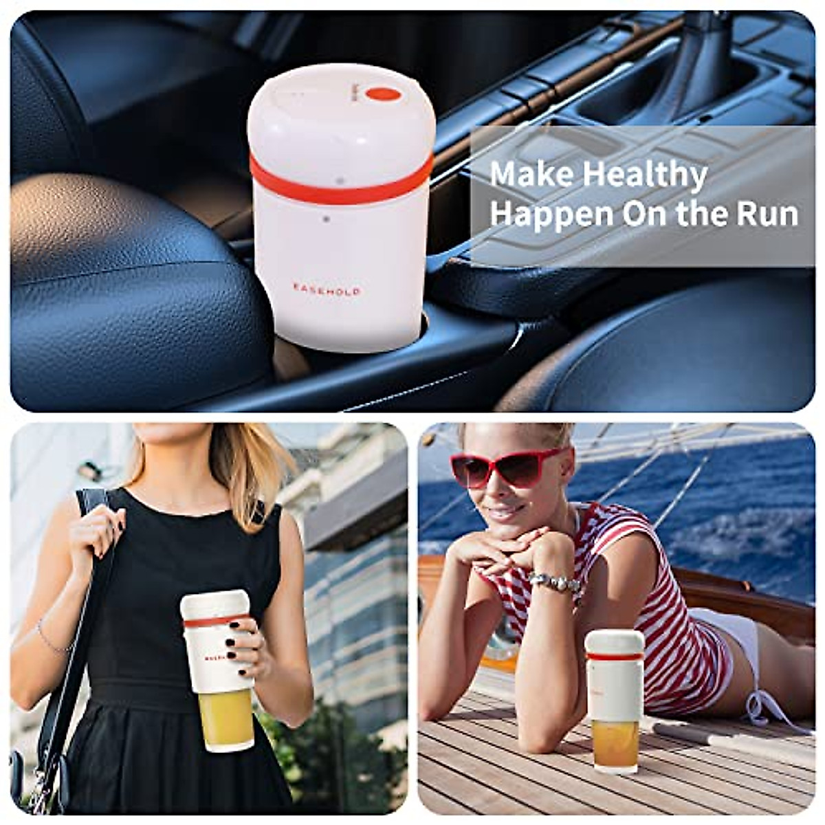 EASEHOLD Portable Blender, Personal Blender for Shakes, Mini Blender USB Magnetic Rechargeable, Travel Juicer Cup with Ultra Sharp 4 Blades, BPA-Free 10.5oz To-Go Fruit Mixer for Office, Sports, Gym