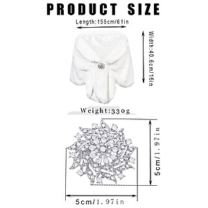 JEWEKY 1920s Bride Wedding Fur Shawls and Wraps Winter Bridal Faux Fox Fur Stoles and Scarfs for Women and Bridesmaids (A-White, US 4-14 (S-M))