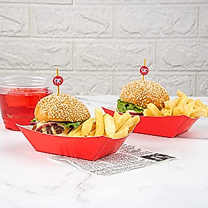 Restaurantware Bio Tek 3.3 x 2 x 1.5 Inch Food Boats, 50 Disposable Food Trays - Portable, Versatile, Red Paper Popcorn Boats, For Snacks, Appetizers, Or Treats, Use At Parties Or Carnivals
