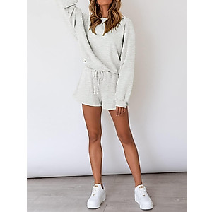 MEROKEETY Women's 2025 Fall Oversized Batwing Sleeve Lounge Sets Casual Top and Shorts 2 Piece Outfits Sweatsuit Light Grey