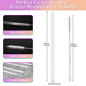 Reusable Straws for 40 oz Tumbler,Plastic Replacement Straws for Stanley Cup, for Simple Modern 40 oz tumbler,6 Pack Clear Straws with 2 Straw Cleaner Brush (12.2 Inch for Stanley 40oz)