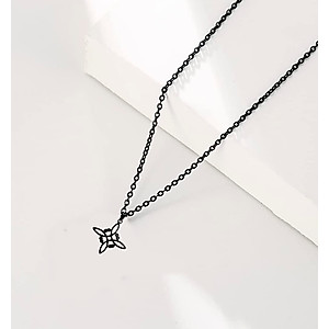 UNIFT Witches Knot Necklace For Women Stainless Steel Irish 4-Pointed Celtic Knot Pendant Fashion Charm Magick Jewelry Gift (Black)