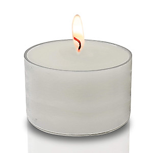 Ner Mitzvah Long Lasting Tealight Candles - 6 Hours - White in Clear Cups - Unscented - 80 Pack - Made in EU