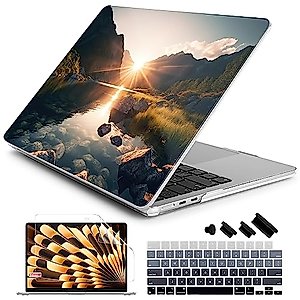Batianda Premium Case for New MacBook Air 15 inch 2024 2023 with M3 M2 Chip Model A3114/A2941, Designed Protective Plastic Hardshell & Keyboard Cover & Screen Protector, Mountain Sunrise