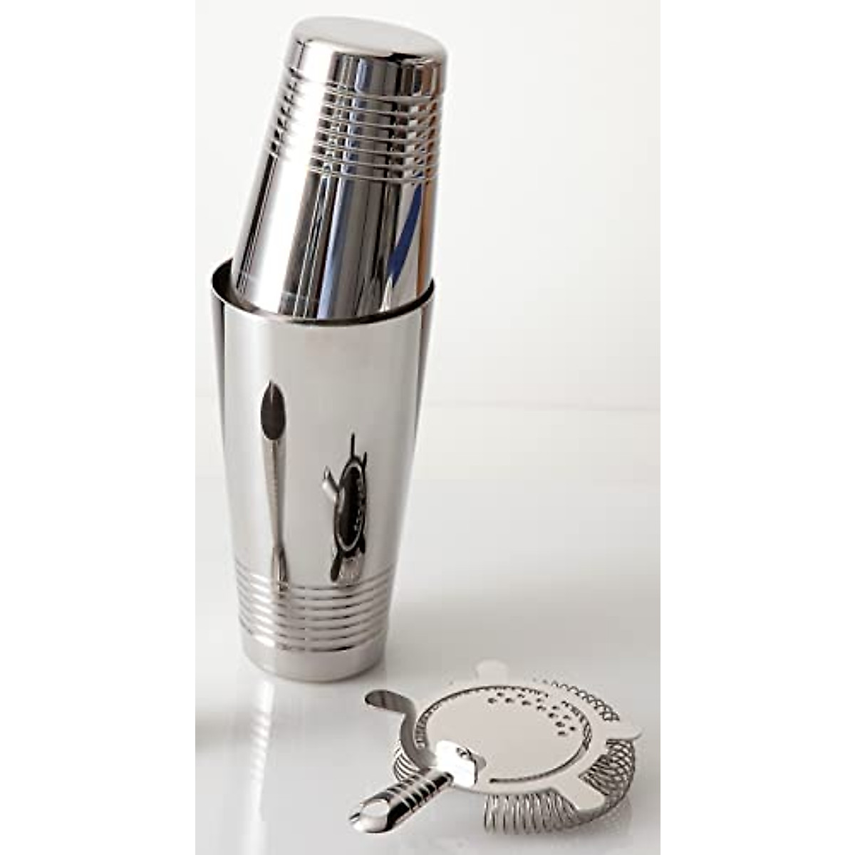 Crafthouse by Fortessa Classic Mixed Cocktail Drink Barware Shaker Set with Boston Shaker and Hawthorne Strainer, 2 Piece Set, Stainless Steel, CRFCC.SHAKERSET