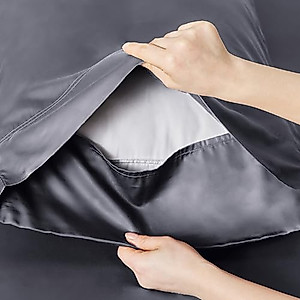 Bedsure Cooling Sheets for Full Size Bed, Viscose Derived from Bamboo, Deep Pocket up to 16", Breathable Soft Bed Sheets & Pillowcases, Dark Grey