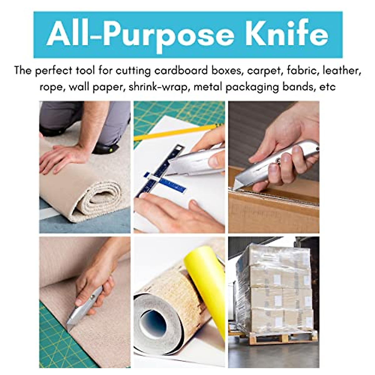 Internet's Best Classic Utility Knife - Set of 10 - Retractable Razor Knife Set - Extra Blade Refills - Box Cutter Locking Razor Knife - Full Metal Body - Silver