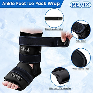 REVIX XL Ankle Ice Pack Wrap for Swelling and Cold Pack Foot Pain Relief, Heel Ice Pack for Injuries Reusable Gel, Ankle Ice Wrap for Plantar Fasciitis, Achilles Tendonitis, Sprained Ankles, Black