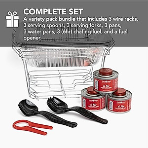 Alpha Living Disposable Chafing Dish Buffet Set, Food Warmers for Parties, 6hr Fuel Cans Complete Set, Half Size Pans, Warming Trays (3 Pack)