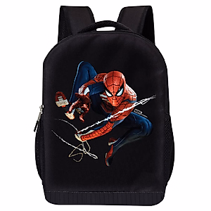 Marvel Comics Spiderman Backpack - Into The Spider-Verse Black Knapsack 16 inch Mesh Padded Bag (Classic Spidey)