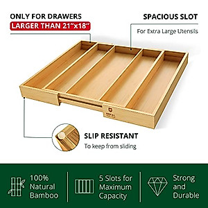 ROYAL CRAFT WOOD Luxury Bamboo Kitchen Drawer Organizer - Expandable Utensil Organizer for Drawer - Utensil and Silverware Holder and Cutlery Tray (Natural, 19.6"x17")