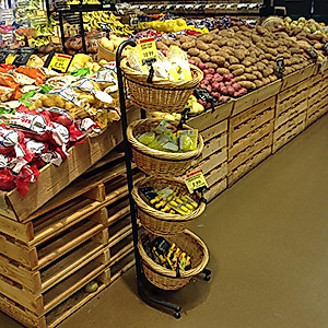 Mobile Merchandisers K1430-4B-MB 4-Tier 4 Round Willow Basket Display with Sign Frame and Sign Clips