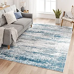 Dripex Abstract Contemporary Area Rugs, Coastal Blue 6x9 Soft Fluffy Rug Non-Shedding Bedroom Carpet for Living Room Kid/Laundry Room Kitchen, Washable Rugs Non-Slip & Sturdy Floor Mats for Home