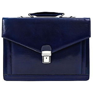 Time Resistance Leather Briefcase for Men Handmade Italian Laptop Bag Classy Blue Attache Case