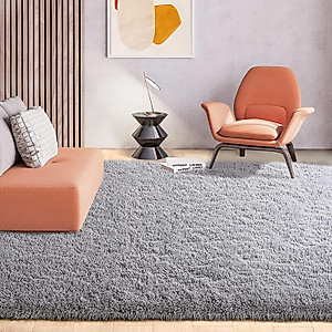 YOBATH Fluffy 8x10 Feet Large Area Rugs for Living Room Bedroom, Big Modern Soft Fuzzy Shaggy Carpet Shag Rugs Girls Boys Kids Nursery Dorm Room, Grey