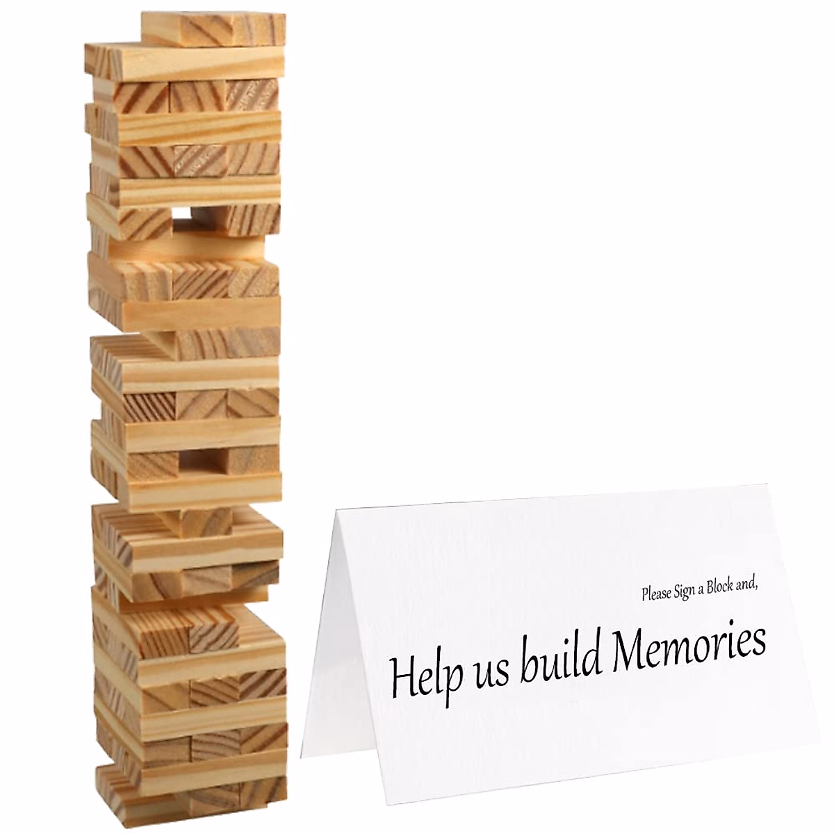 MUCHAI Innovations Stackable Wood Blocks GuestBook | 72 Blank Pieces Plus Sign | Wedding Baby Bridal Shower Birthday Party Game - Build Memories Names Message Wishes Advice Deco (Love)