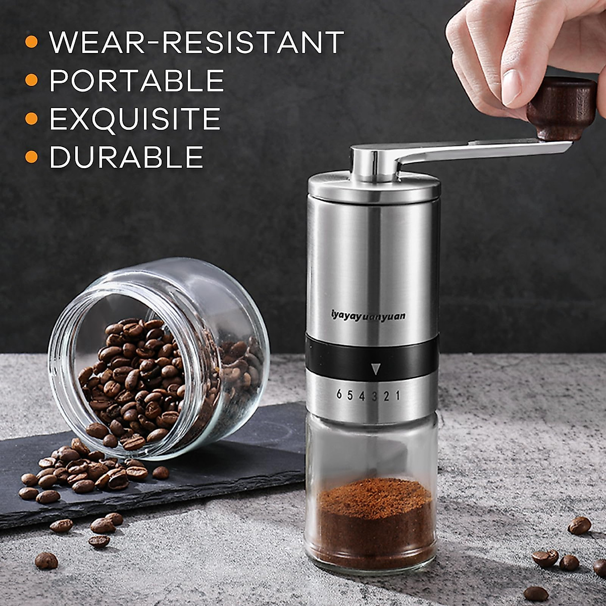 Manual Coffee Bean Grinder | Ceramic Burr with 6 Adjustable Settings | Portable Hand Coffee Mill for Espresso, French Press, Cold Brew & Drip Coffee | Easy to Use & Clean at Home, Travel, Camping
