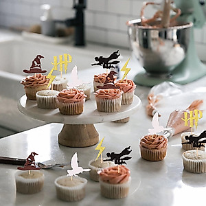 30 PCS Magical Wizard Cupcake Toppers Glitter Magic School Inspired Cupcake Picks for Wizard Theme Baby Shower Kids Boys Girls Birthday Party Cake Decorations Supplies