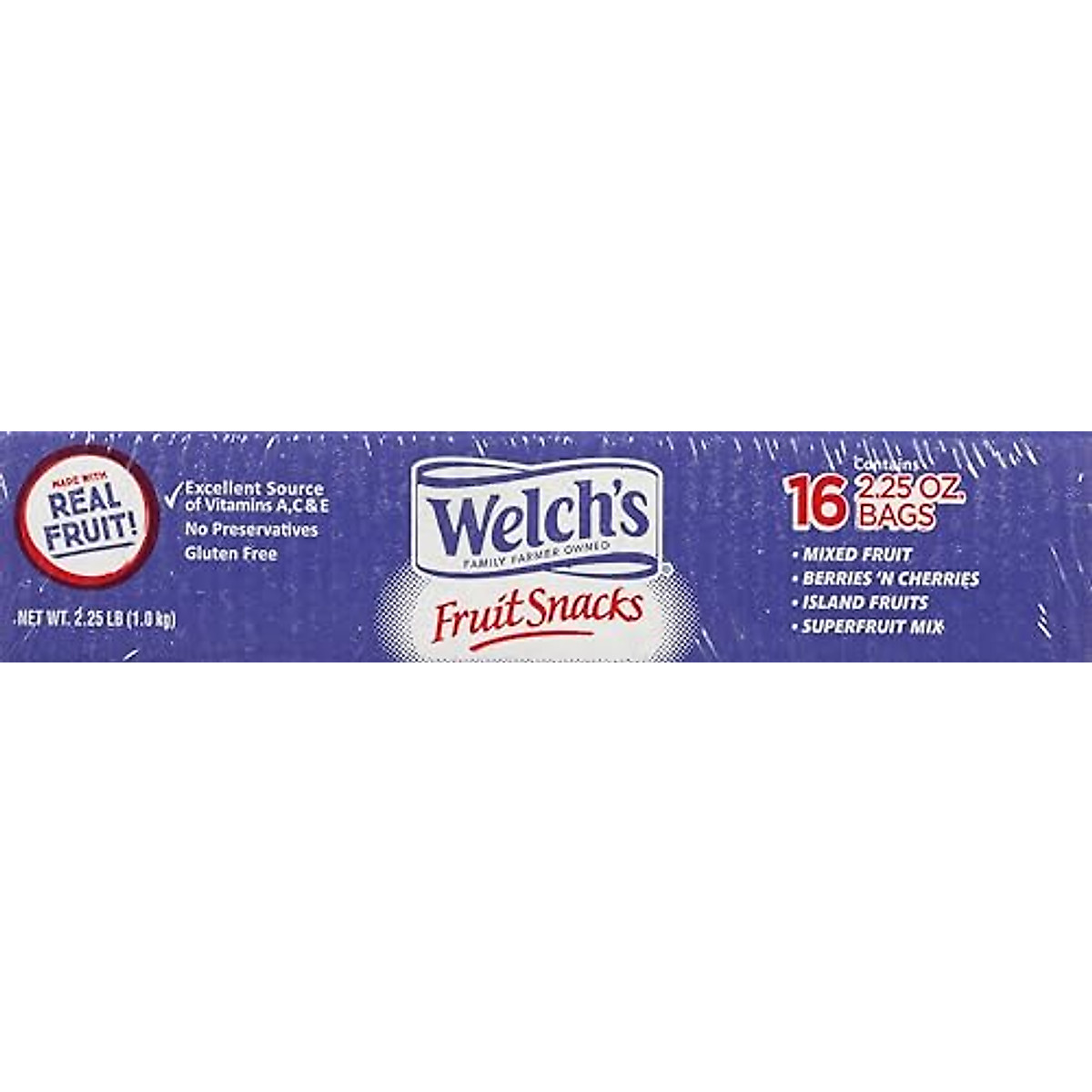 Welch's Fruit Snacks, Bulk Variety Pack with Mixed Fruit, Superfruit Mix, Island Fruits, Gluten Free, Bulk Pack, 2.25 oz (Pack of 16)