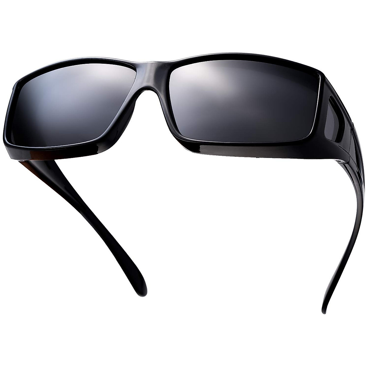 The Fresh High Definition Polarized Wrap Around Shield Sunglasses for Prescription Glasses - Gift Box Package (F701-Black, Grey(Including side lens))