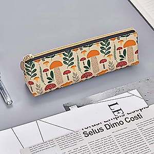 Cute Mushroom Pattern Pencil Case Leather Portable Pen Bag Pencil Pouch Students Stationery Organizer For Girls Teen