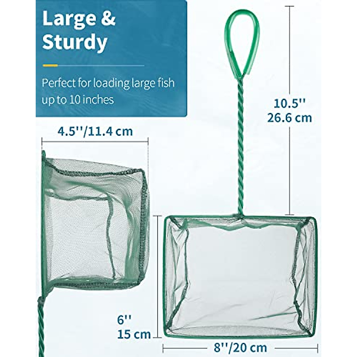 Pawfly 8 Inch Aquarium Fish Net with Braided Metal Handle Square Net with Soft Fine Mesh Sludge Food Residue Wastes Skimming Cleaning Net for Fish Tanks Small Koi Ponds and Pools